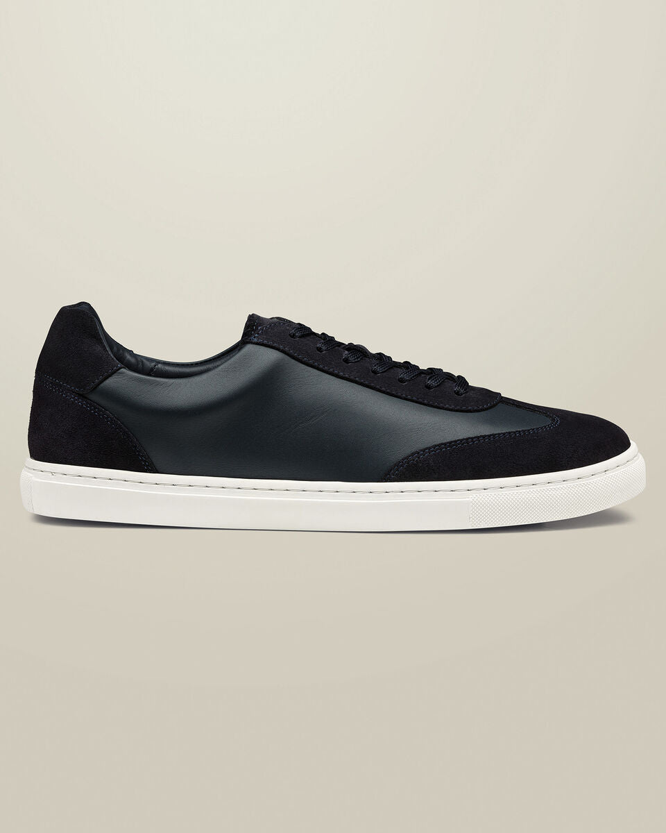 Navy Leather And Suede Trainer – Charles Tyrwhitt Pakistan